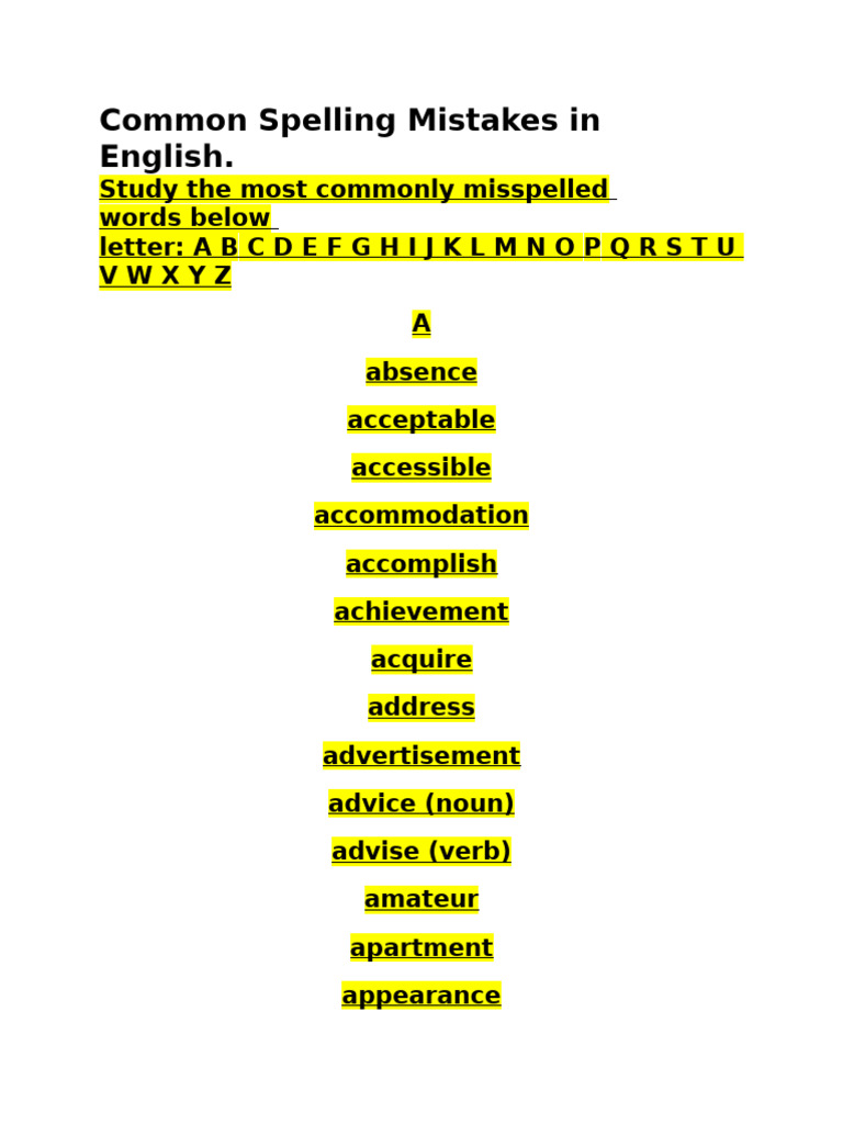 Common Spelling Mistakes in English. | PDF | Grammar | Languages