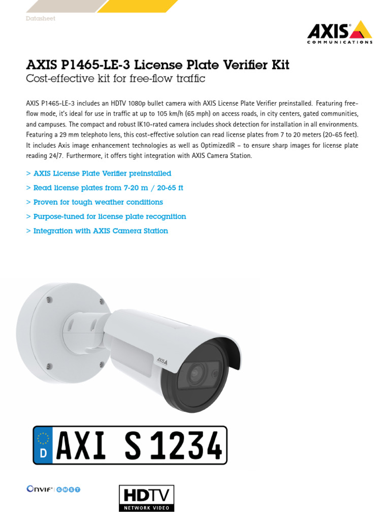 datasheet-axis-p1465-le-3-license-plate-verifier-kit-en-US-451007 | PDF | Camera | Video
