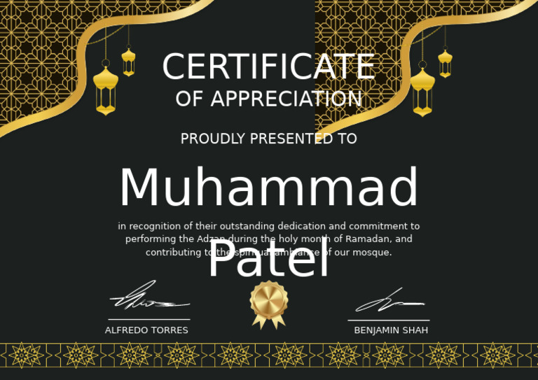 Certificate of Appreciation for Adzan | PDF