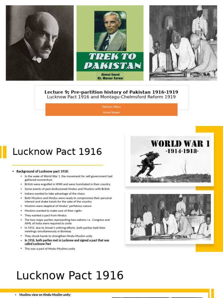 Lecture 9 Lucknow Pact and Montagu Reforms | PDF | All India Muslim League | Muhammad Ali Jinnah