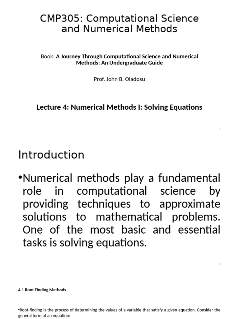 2023 2024 CMP305 Lecture 4 Numerical Methods I Solving Equations | PDF | Numerical Analysis ...