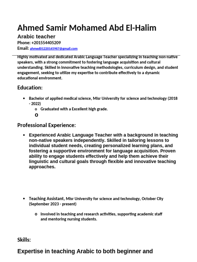 Arabic Teacher for Non-Native Speakers | PDF