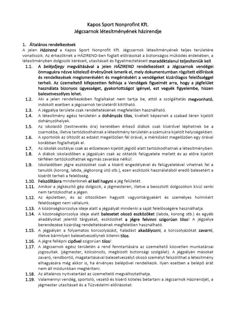 Jégcsarnok Házirend 2022 | PDF