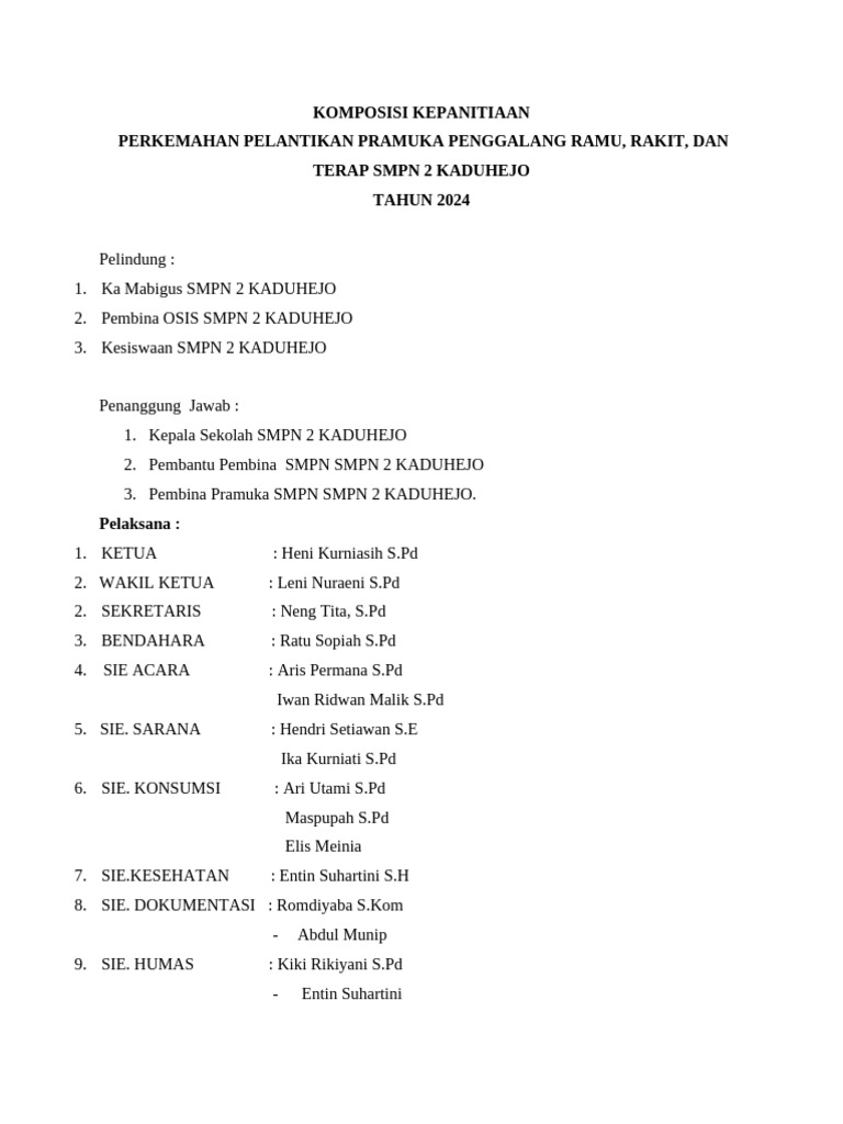 Panitia Pengukuhan Pramuka 2024 Kaheda | PDF