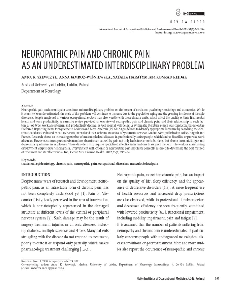 2022. Neuropathic Pain and Chronic Pain as an Underestimated Interdisciplinary Problem | PDF ...