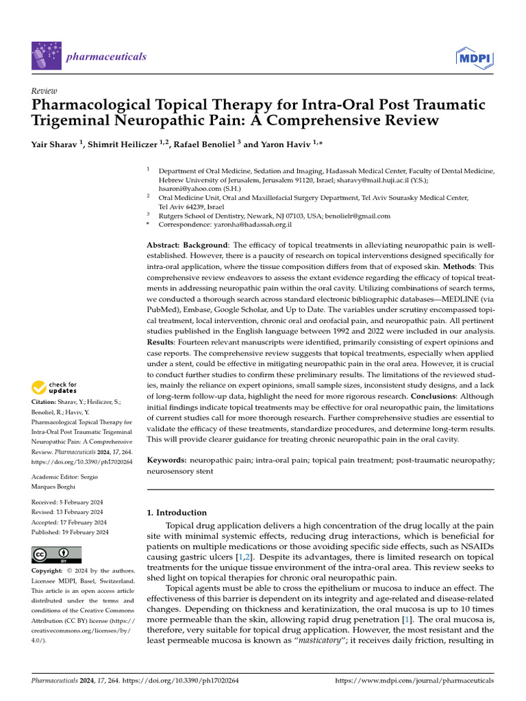 2024. Pharmacological Topical Therapy for Intra-Oral Post Traumatic ...