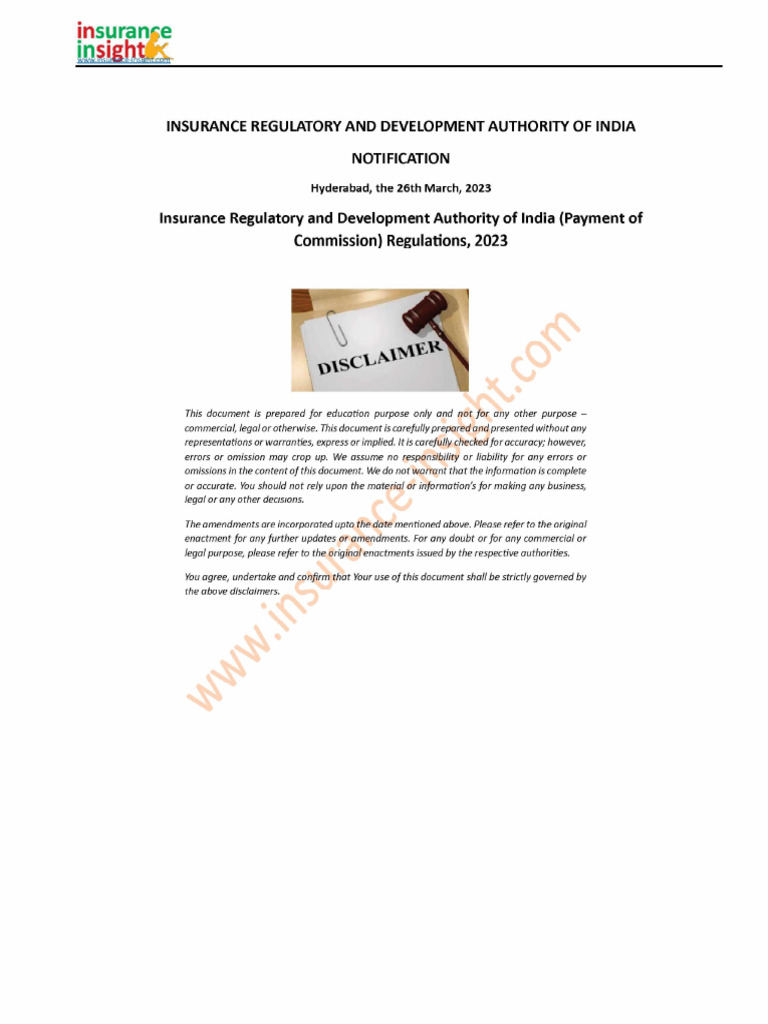 IRDAI (Payment of Commission) Regulations, 2023 | PDF