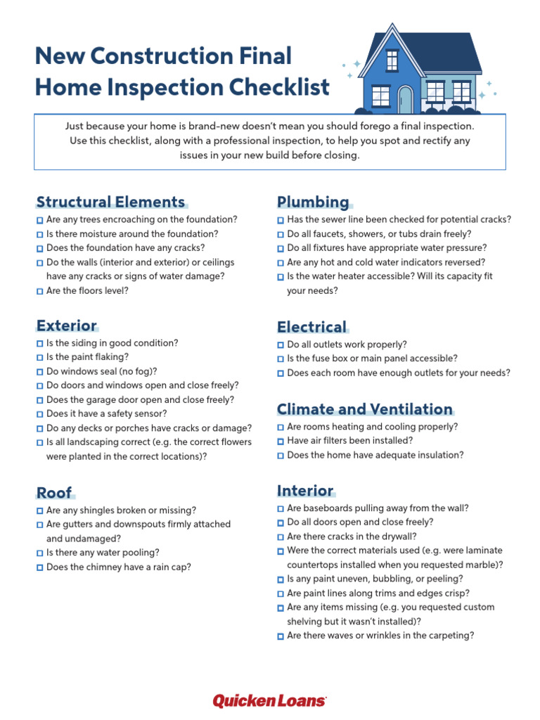 New Construction Home Inspection Checklist | PDF | Door | Wall