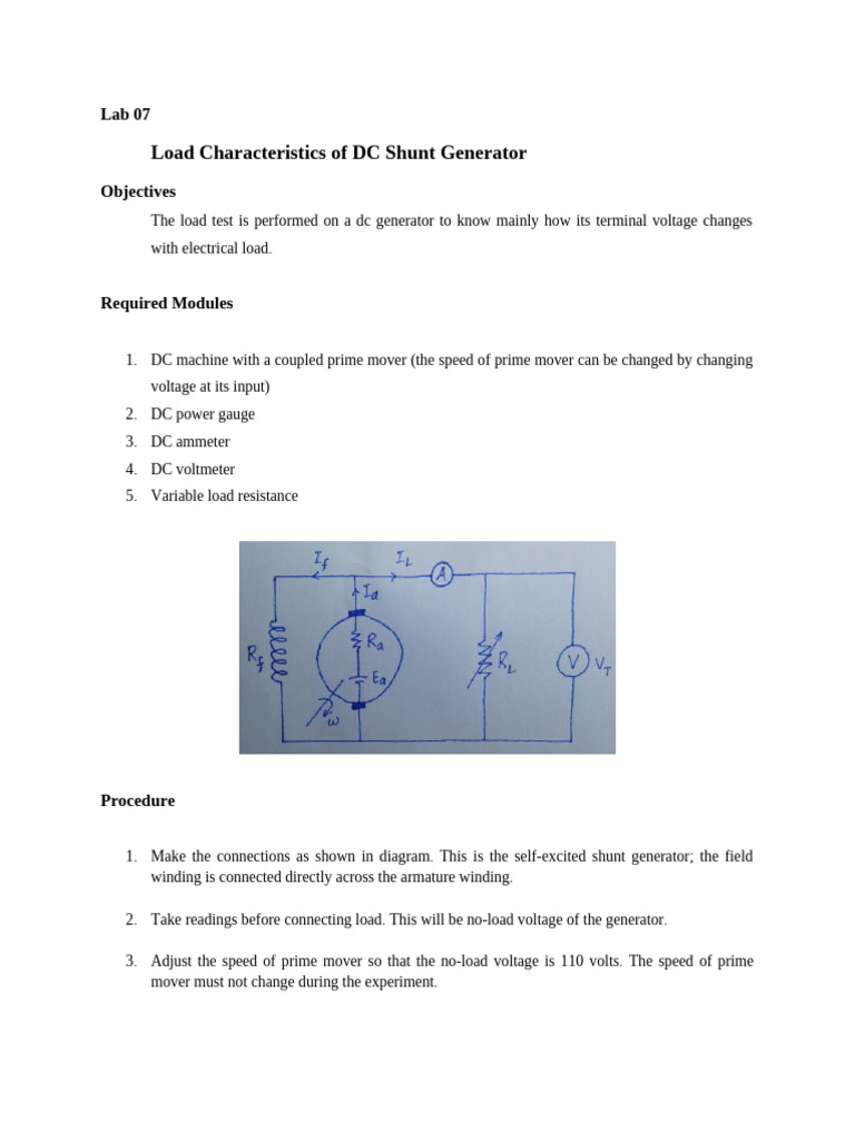 05 - Load Characteristics of DC Shunt Generator | PDF