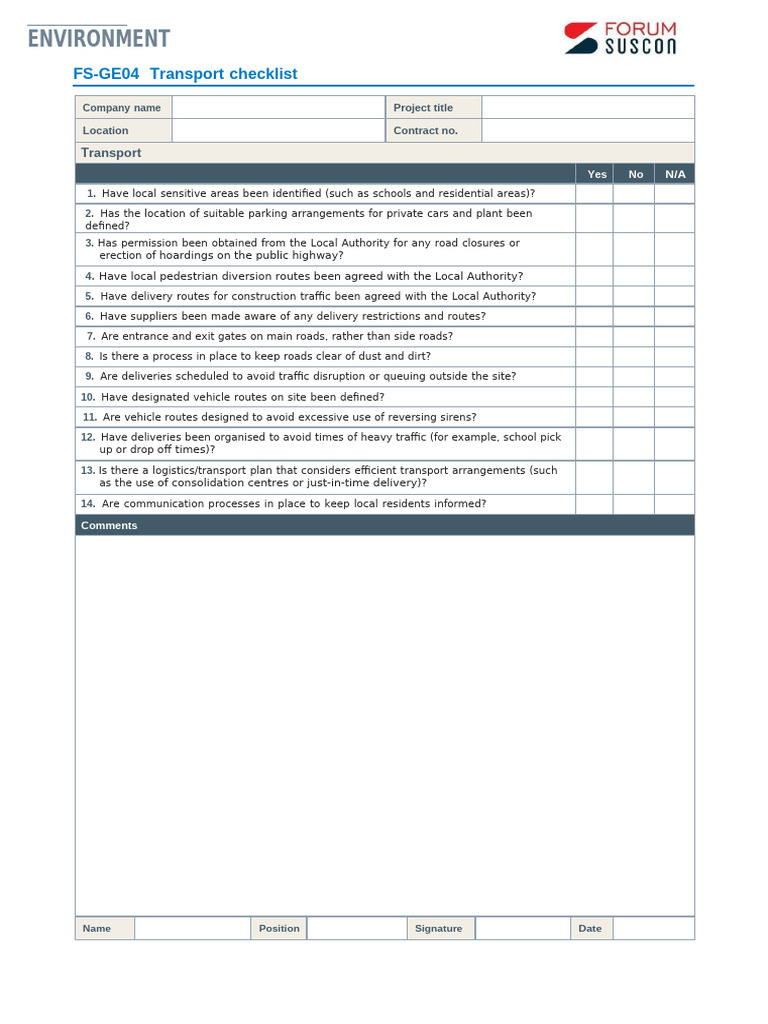 FS-GE04 TRANSPORT CHECKLIST (1) | PDF