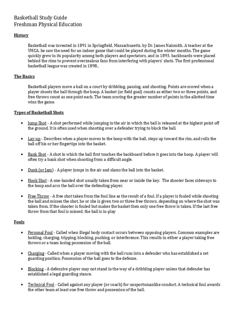 Basketball Study Guide | PDF | Basketball Positions | Sports