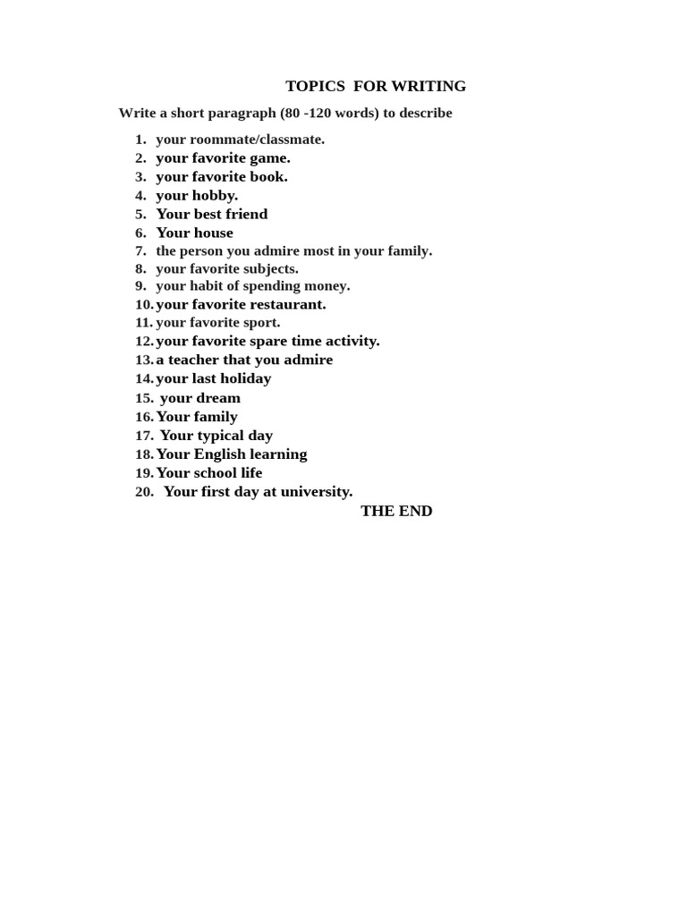 Topics For Writing - Docx - Spa | PDF