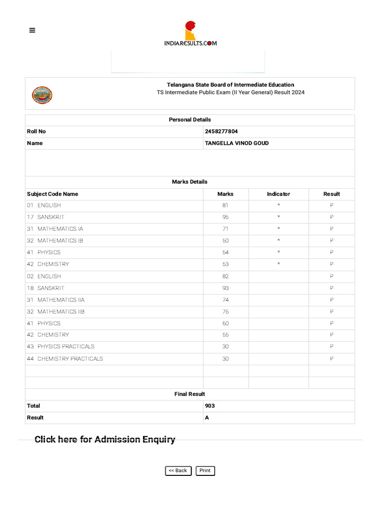 Bie-telangana _ TS Intermediate Public Exam (II Year General) Result ...