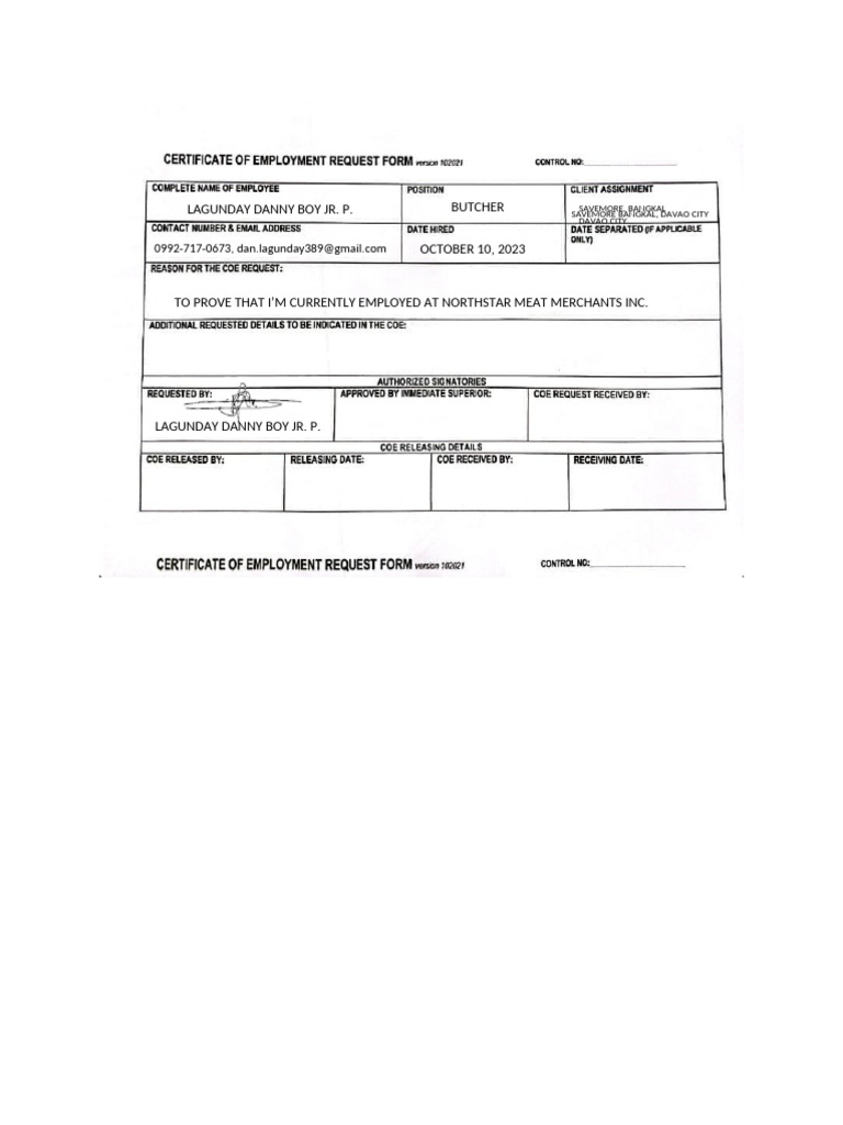 COE Request Form Paramount | PDF