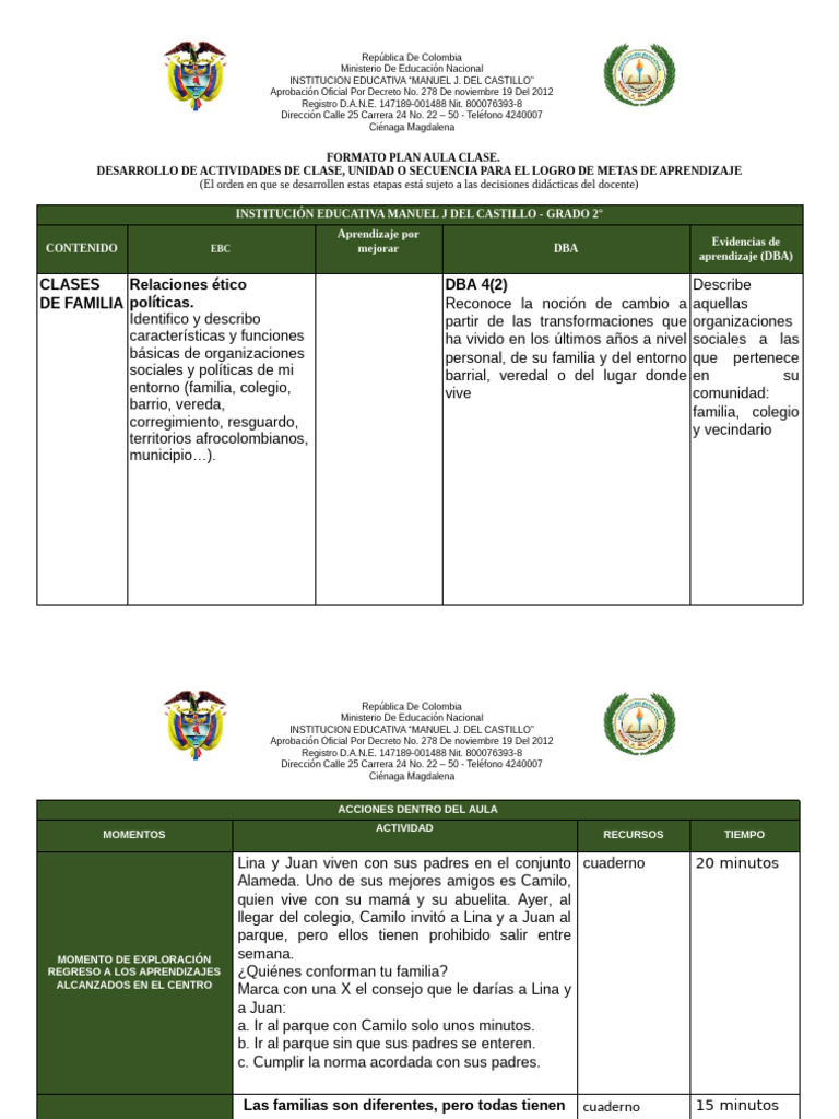 SOC 1° (5) Clases de Familias | PDF | Colombia