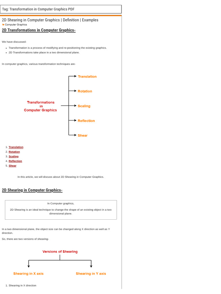 Unit 2 Transformation In Computer Graphics Pdf Pdf 2 D Computer Graphics Cartesian