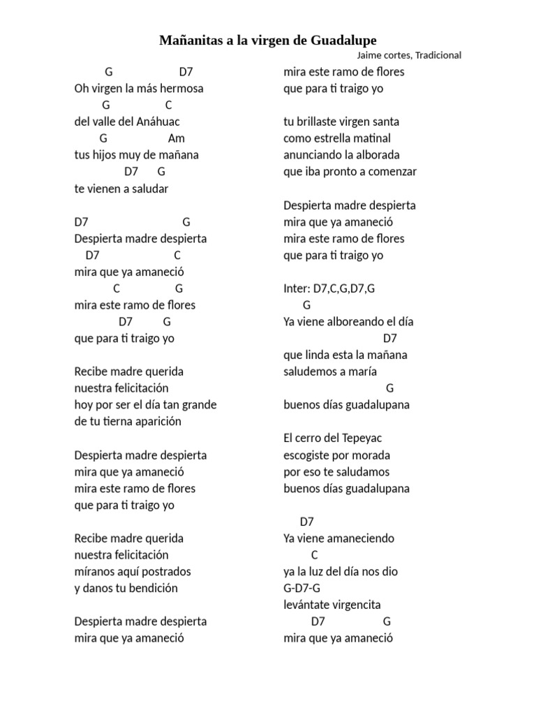 Mañanitas A La Virgen de Guadalupe (Acordes) | PDF