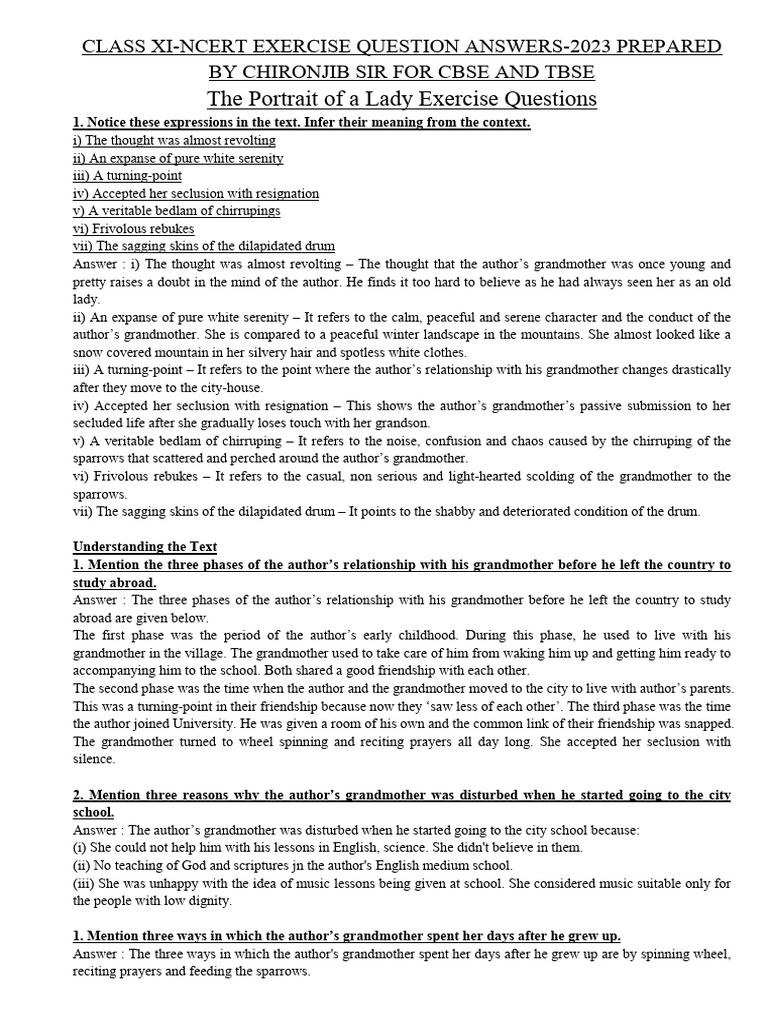 Class Xi-Ncert Exercise Question Answers-2023 Prepared by Chironjib Sir For Cbse and Tbse | PDF ...