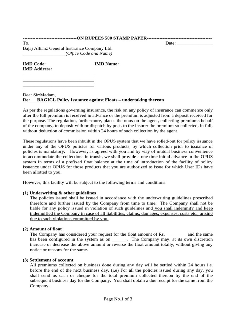 Notional Float Agreement | PDF | Insurance | Interest