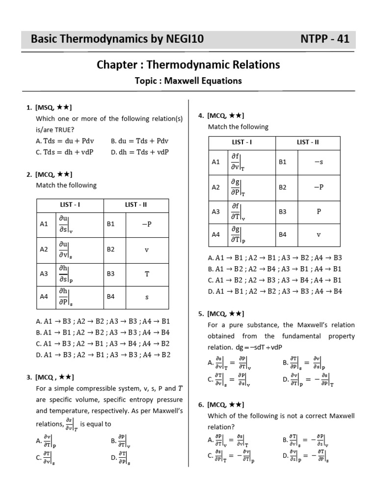 CH-9 Thermodynamics Relations | PDF | Gibbs Free Energy | Entropy
