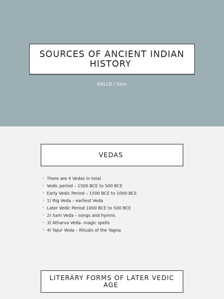 Sources of Ancient Indian History BALLB (I) | PDF | Vedas | Sutra