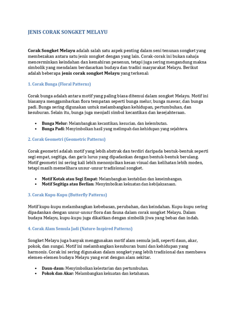 JENIS CORAK SONGKET MELAYU | PDF