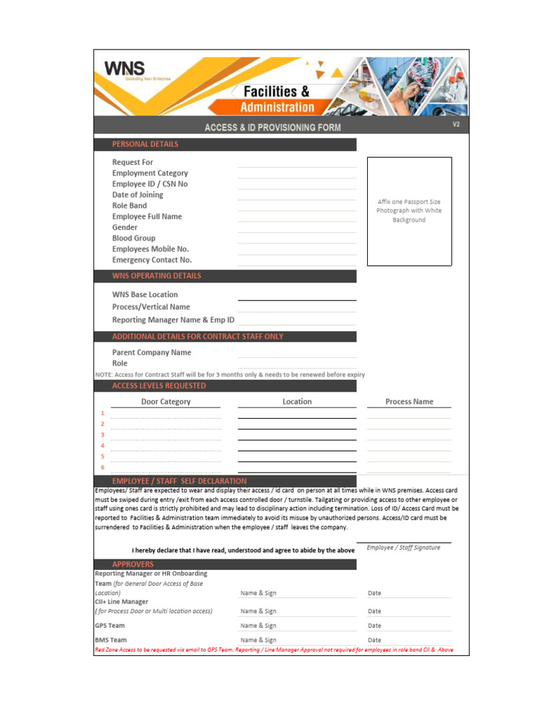 Access ID Provisioning Form | PDF | Government And Personhood