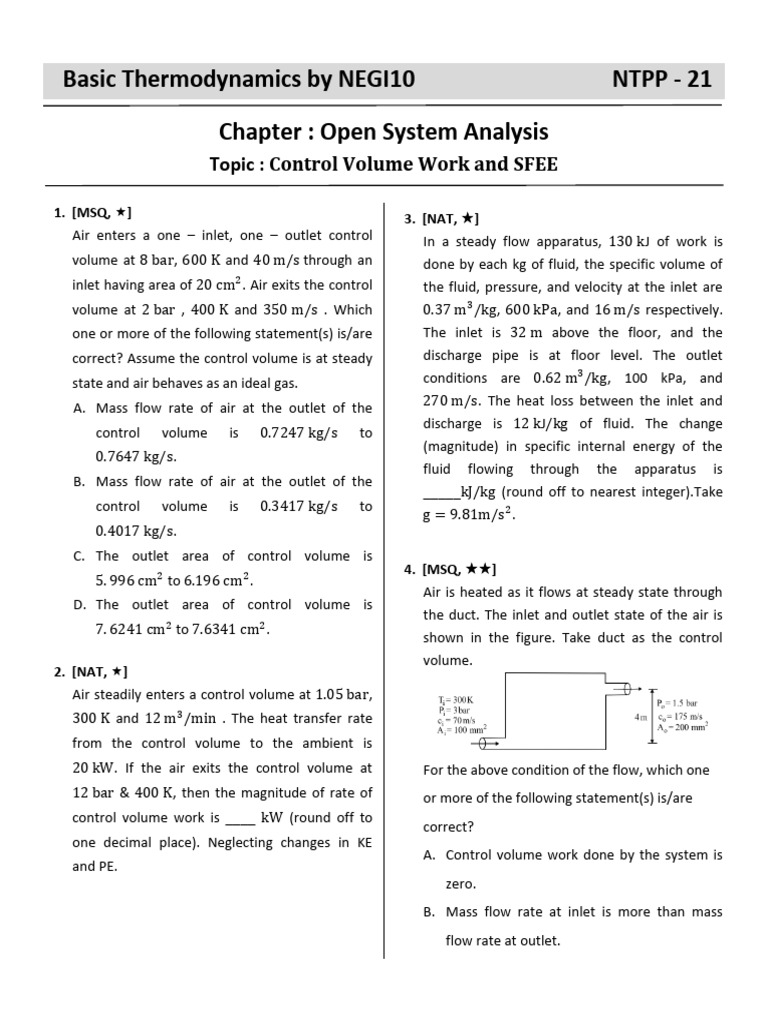 CH-5 Open System Analysis | PDF | Gases | Heat