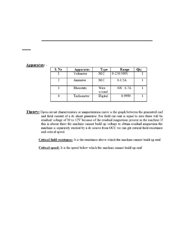 Exp - No.9 Magnetization Characteristics of DC Shunt Generator | PDF