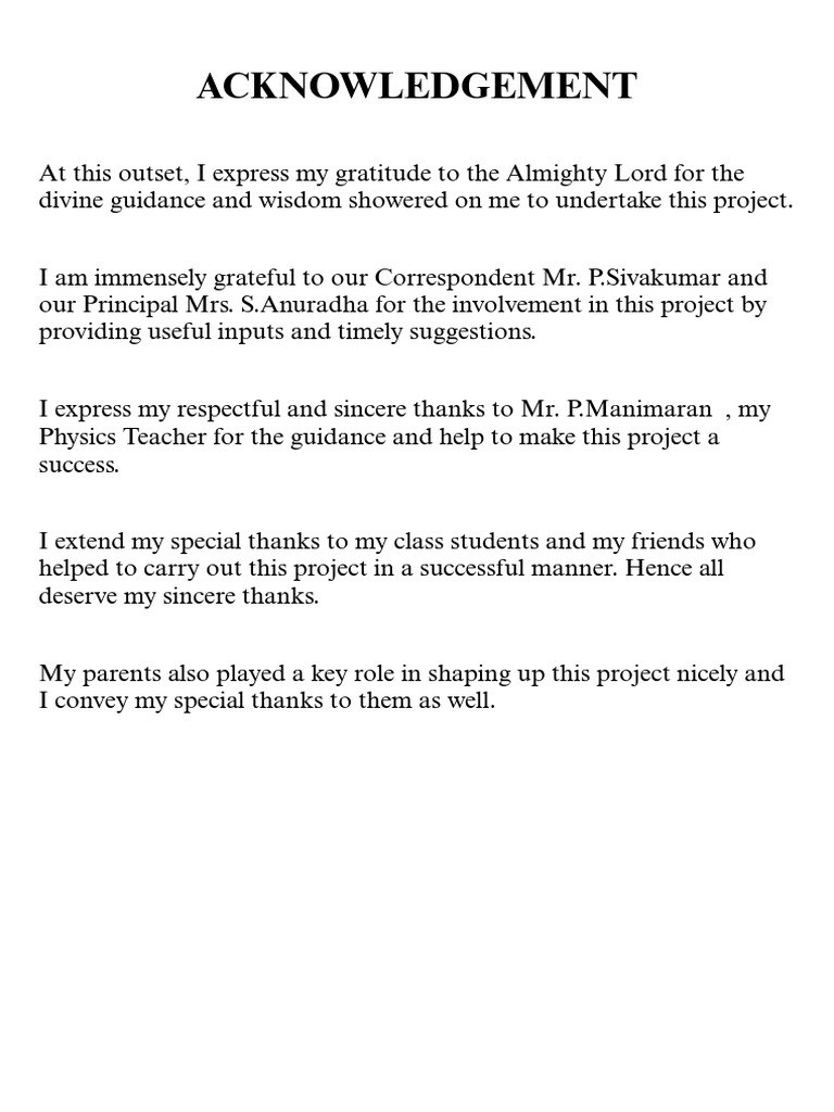 Acknowledgment for Physics Project | PDF