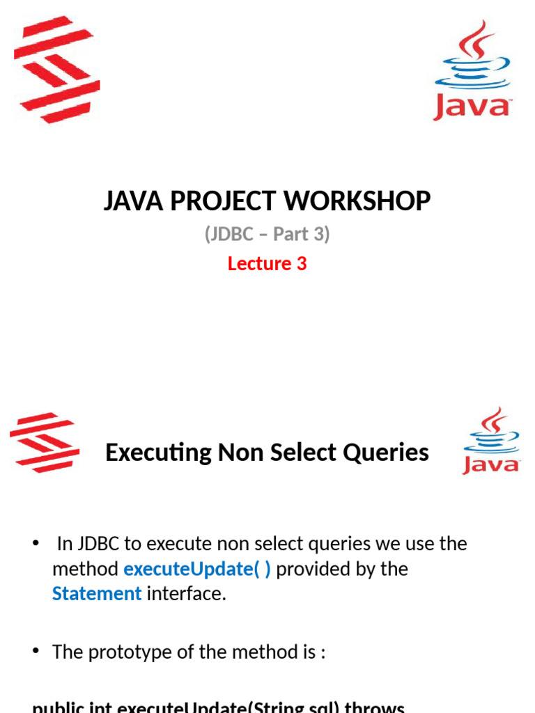 Java JDBC Project Workshop | PDF | Parameter (Computer Programming) | Sql