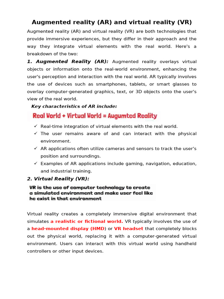 IT Grade 11 Unit2 Part 2 Short Note | PDF | Virtual Reality | Augmented ...