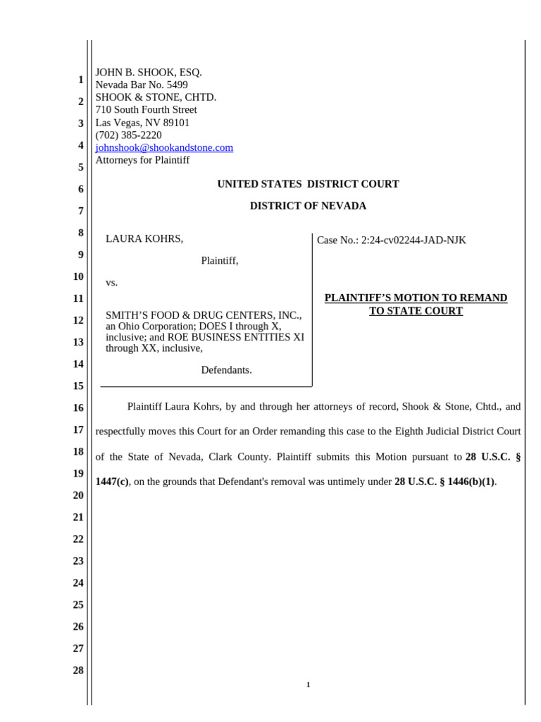 Motion to Remand to State Court | PDF | Complaint | Public Law