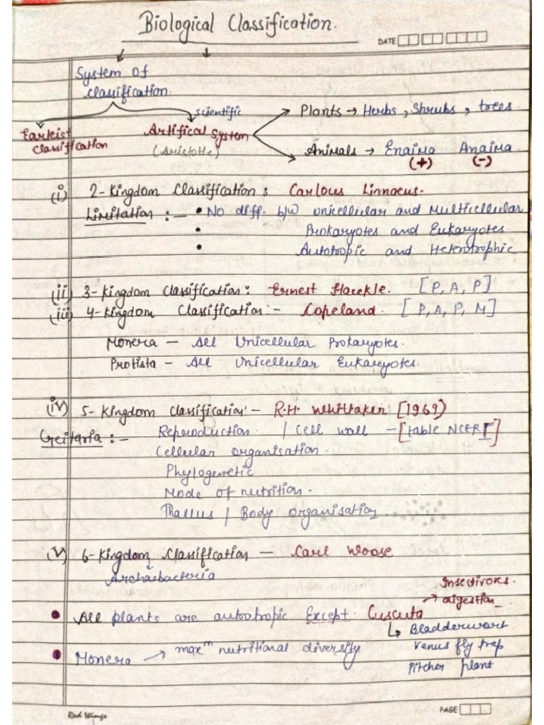 Handwritten Notes Biological Classification | PDF