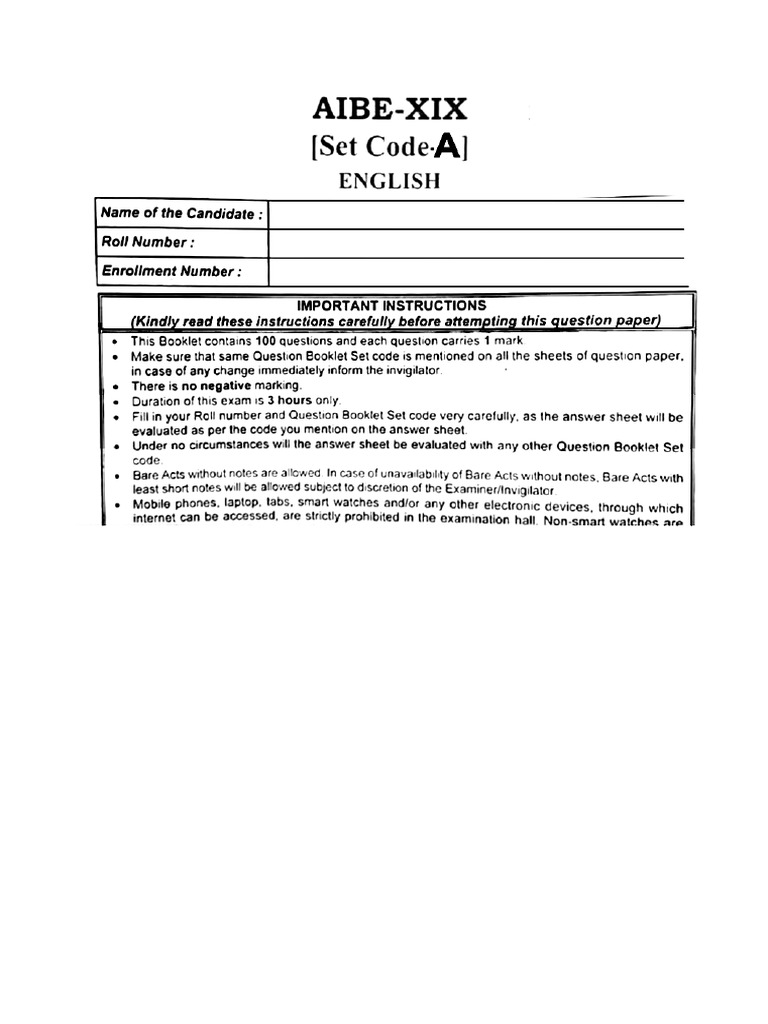 Aibe Question Paper 19 Set A English | PDF | Arbitration | Mediation