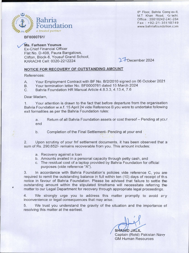 Notice For Recovery of Outstanding Amount | PDF