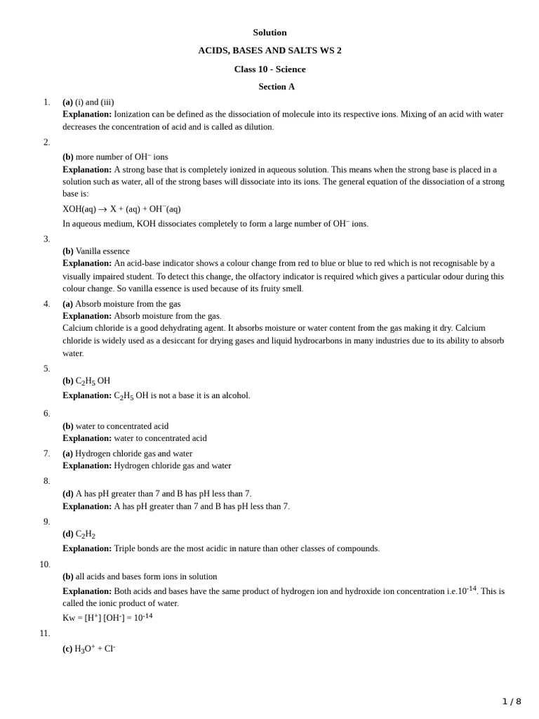 Acids Bases and Salts WS 2 Sol (What Do All Acids and All Bases Have in ...