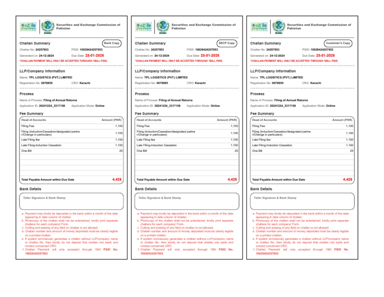 Fee Challan TPL | PDF | Banks | Service Industries