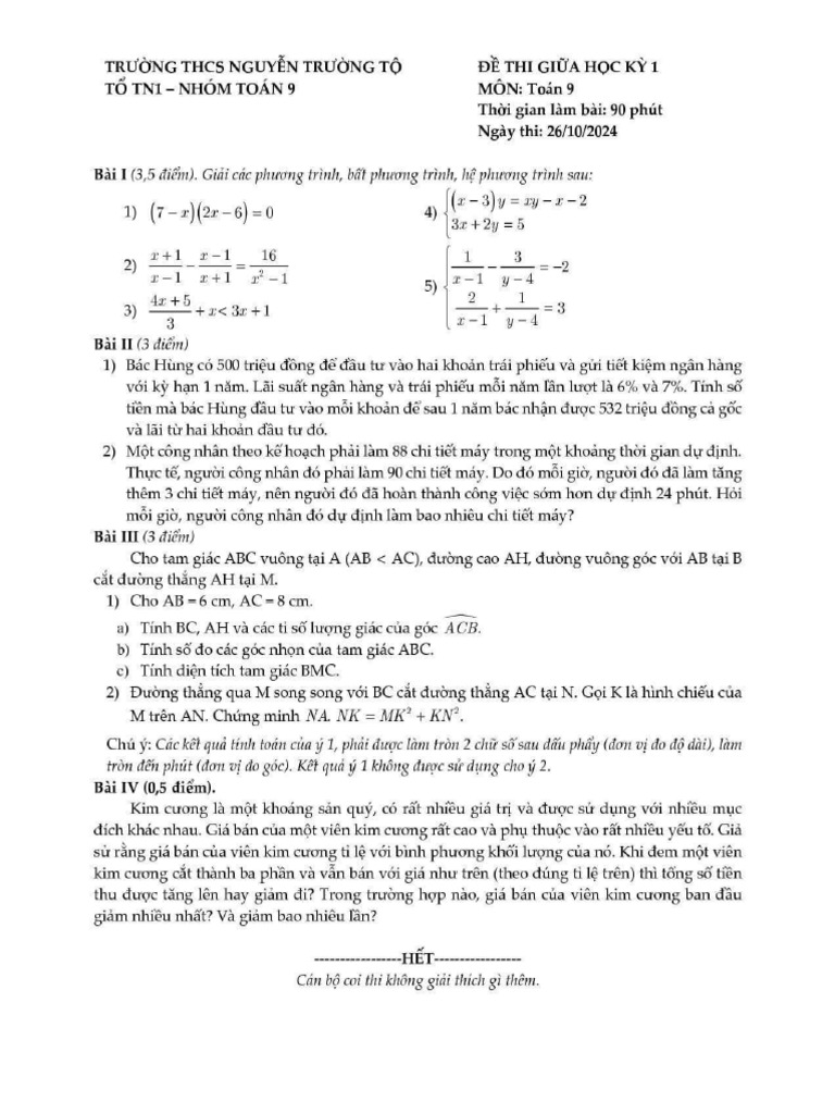 De-Giua-Hoc-Ky-1-Toan-9-Nam-2024-2025-Truong-Thcs - 241029 - 181415-Đã G P | PDF