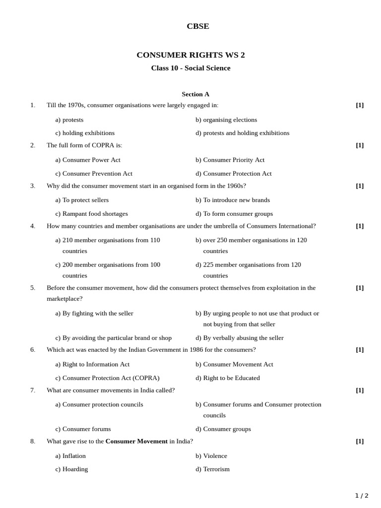 Consumer Rights WS 2 (Consumer Movement) | PDF