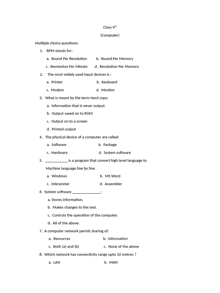 Class 9th Computer | PDF | Input/Output | Computer Keyboard