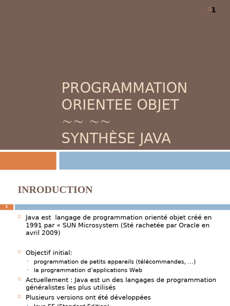 Introduction à la programmation Java | PDF | Classe (informatique) | Java (Langage de programmation)