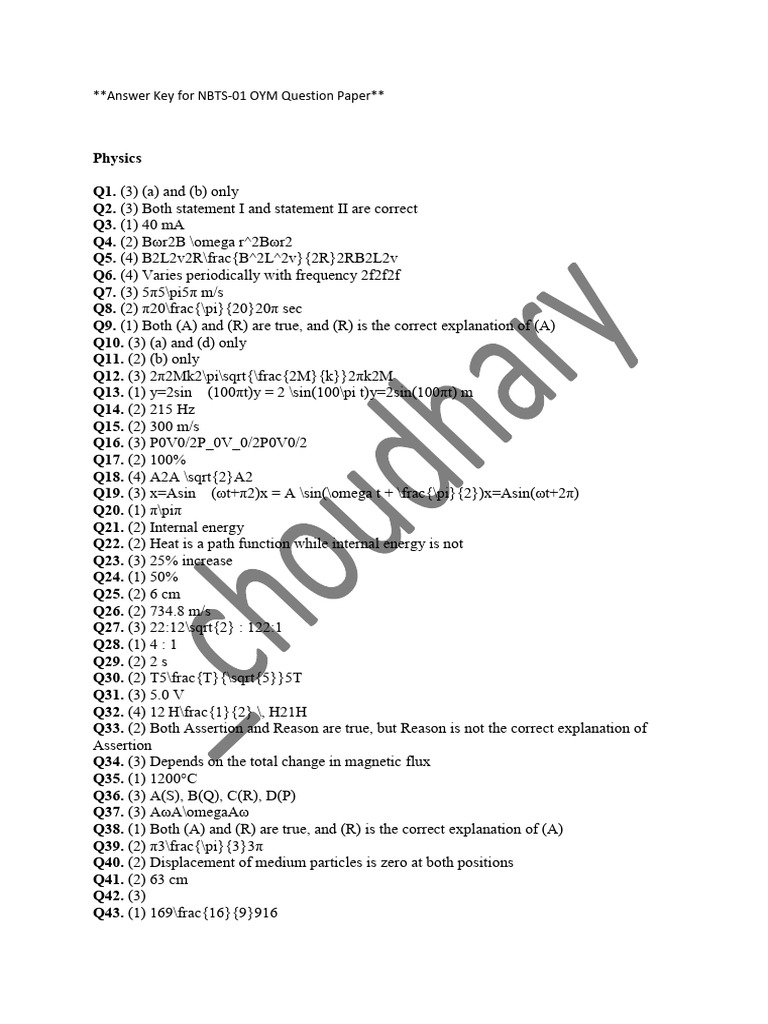 NBTS 01 Official Answer Key | PDF | Cellular Respiration | Metabolism NBTS 01 Official Answer Key | PDF | Cellular Respiration | Metabolism