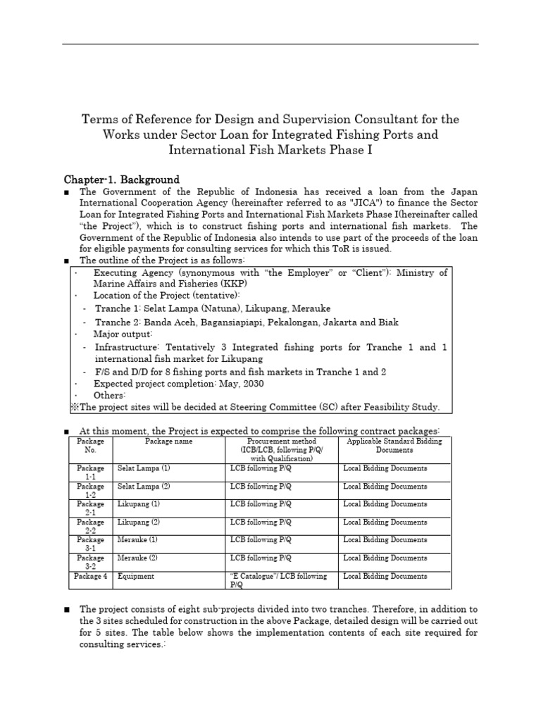 ToR of JICA Fishing Port Project (Confidential) | PDF | Employment ...