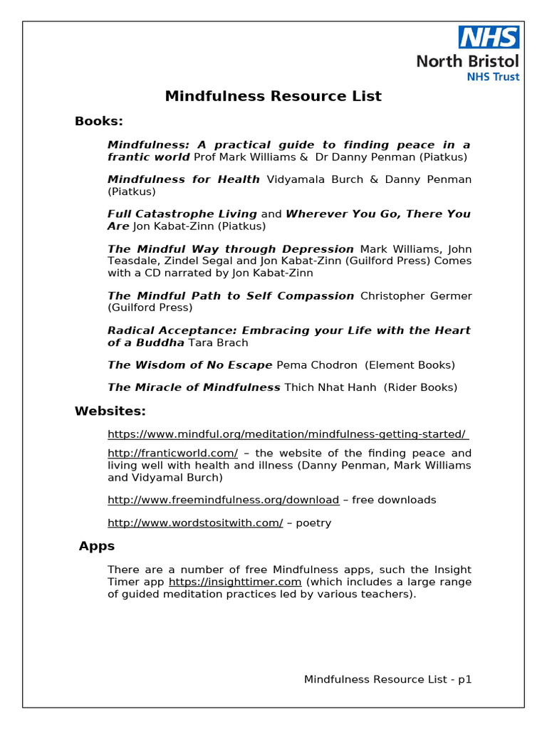 Mindfulness Resources for Wellbeing | PDF