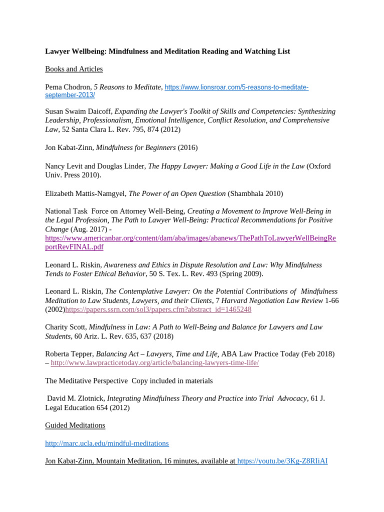 Wellness Mindfulness Meditation Readingandwatchinglist Kessler June2021 ...
