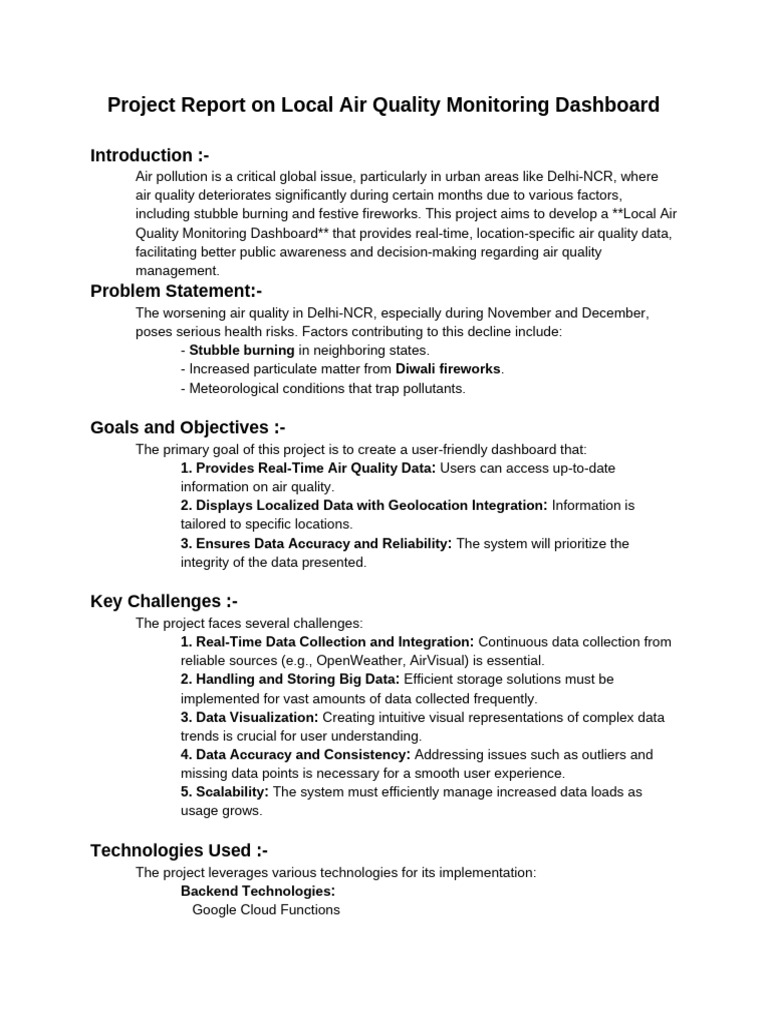 Project Report On Local Air Quality Monitoring Dashboard | PDF | Air ...