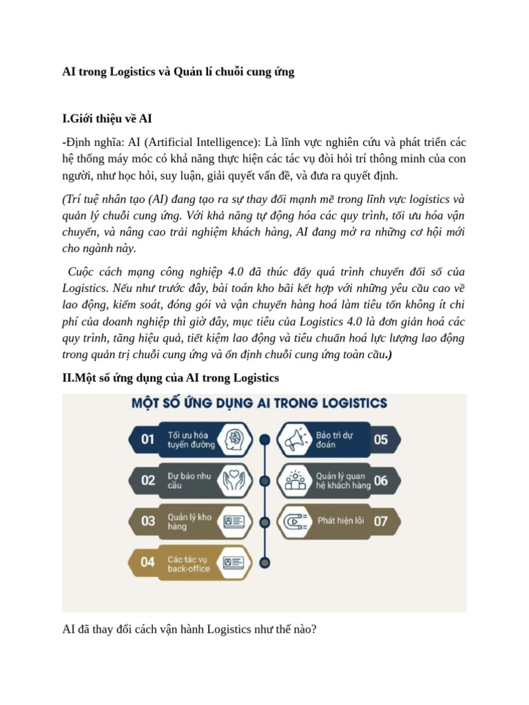 AI trong Logistics và Quản lí chuỗi cung ứng | PDF