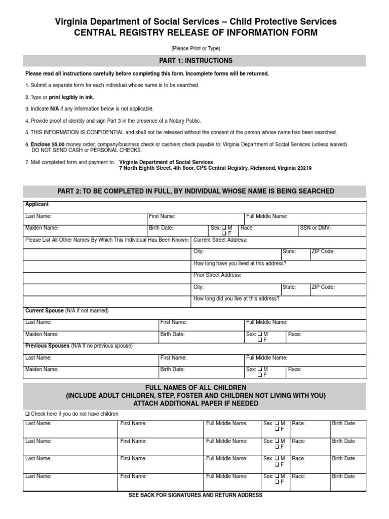 Va Child Release Form | PDF | Child Protective Services | Social ...