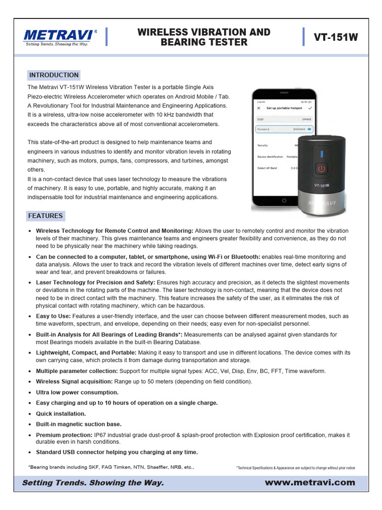 228g Metravi VT 151W Wireless Vibration Tester With Bearing Analyser ...